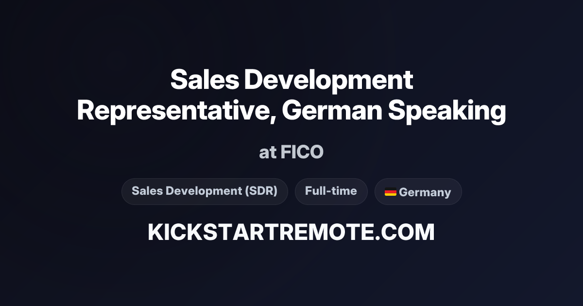 Sales Development Representative, German Speaking at FICO | Remote Job ...